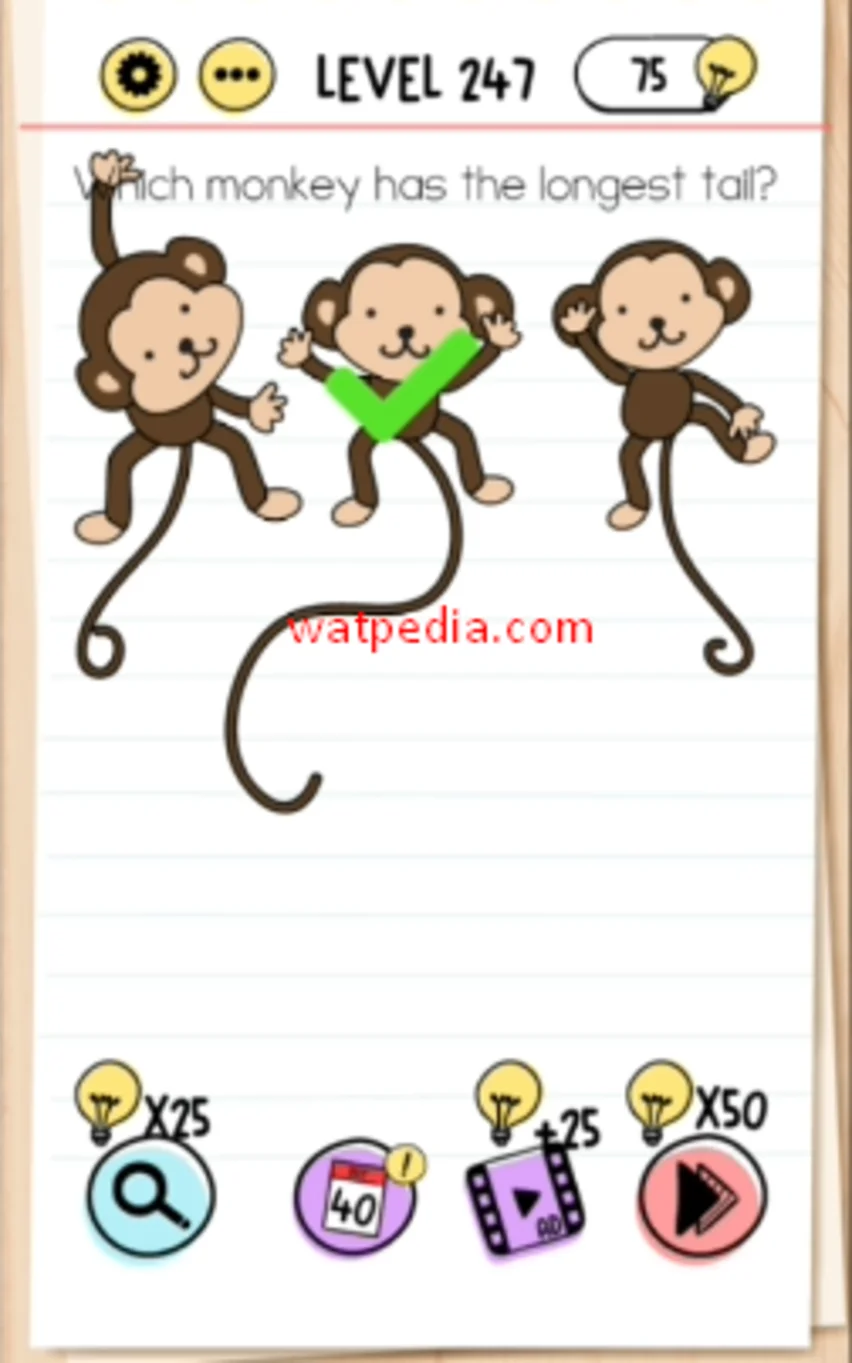 Brain Test Level 247 Which monkey has the longest tail